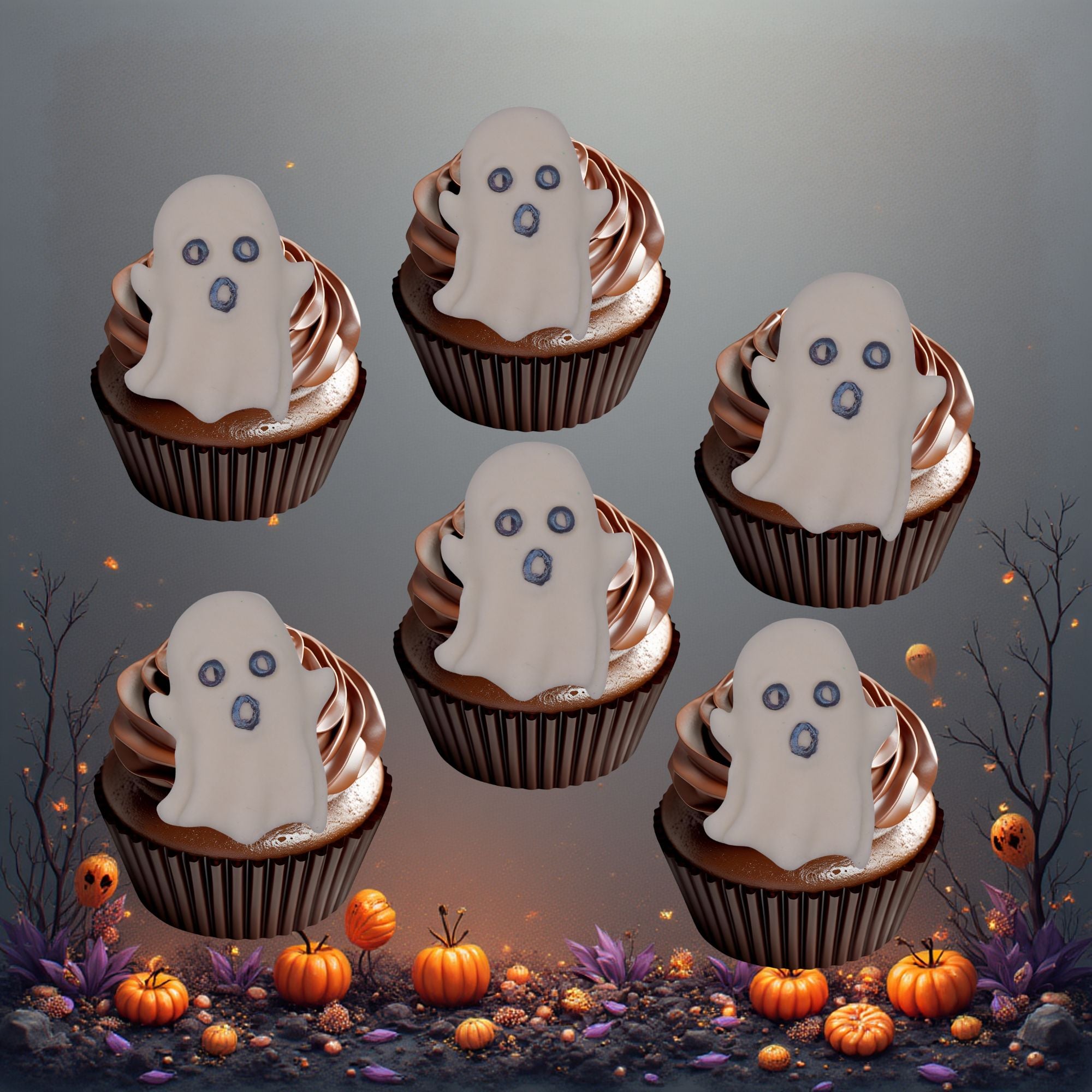 6 handmade large ghost Halloween Edible Cupcake Toppers – Simply Toppers
